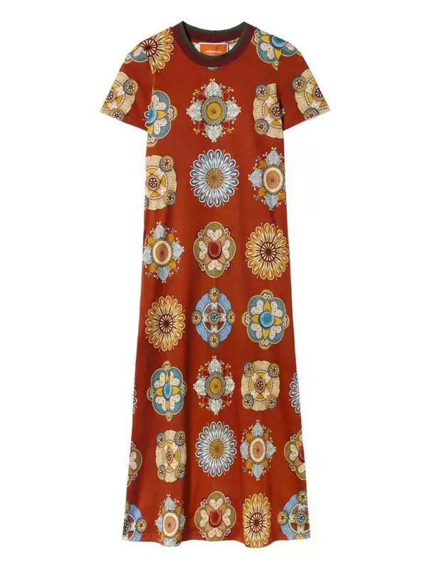 La DoubleJ Floral Print Midi Swing Dress - Red