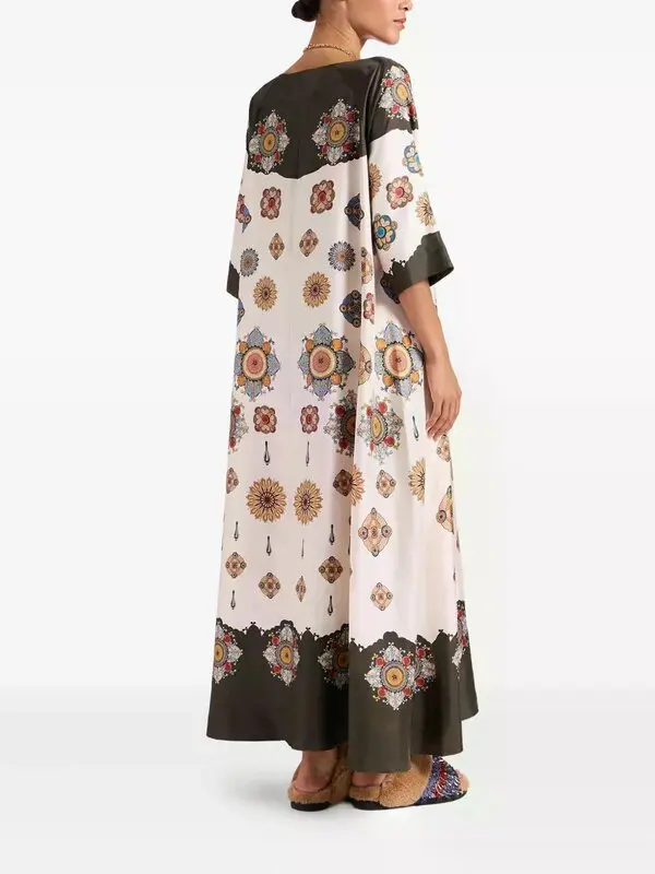 La DoubleJ Placed Floral Print Silk Maxi Dress