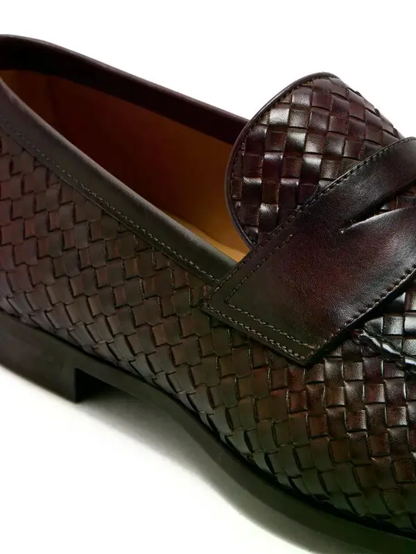 Magnanni Herman Woven Leather Penny Strap Loafers - Brown
