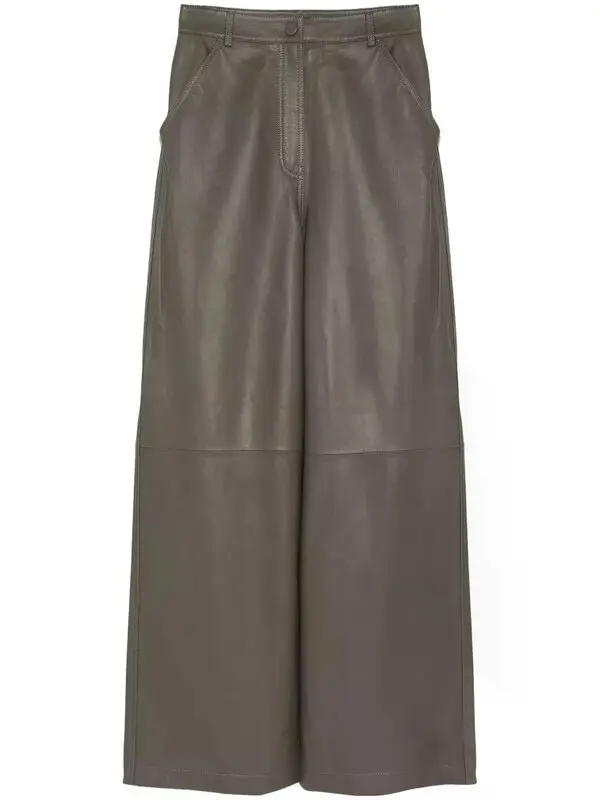 YVES SALOMON Leather Wide-leg Trousers - Grey