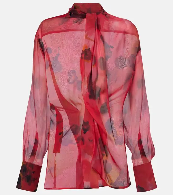 Victoria Beckham Draped Printed Silk Blouse - Red