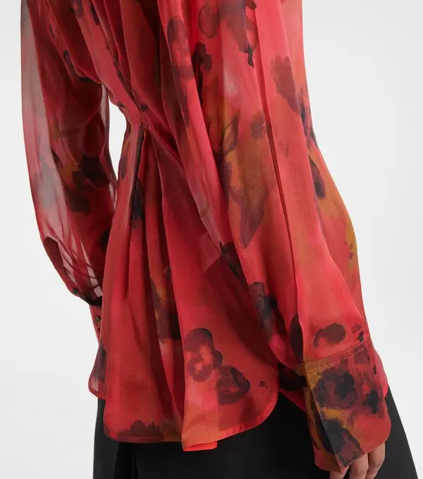 Victoria Beckham Draped Printed Silk Blouse - Red