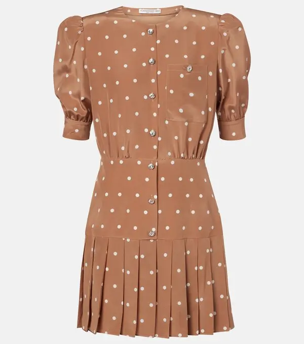 Alessandra Rich Pleated Polka-dot Minidress - Brown