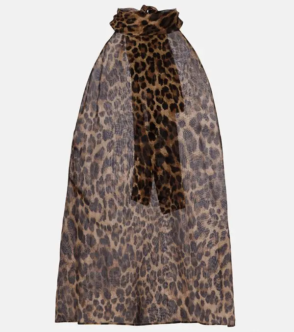 NILI LOTAN Tie-neck Leopard-print Silk Top - Multicoloured