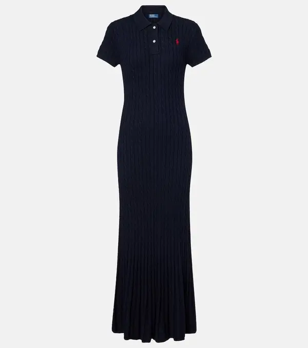 Polo Ralph Lauren Ribbed-knit Cotton-blend Maxi Dress - Blue