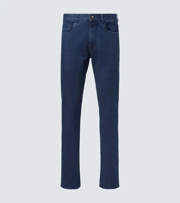 Canali Mid-rise Slim Fit Jeans In Medium Wash Cotton - Blue