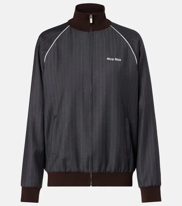 Miu Miu Pinstripe Virgin Wool Blouson Jacket - Grey