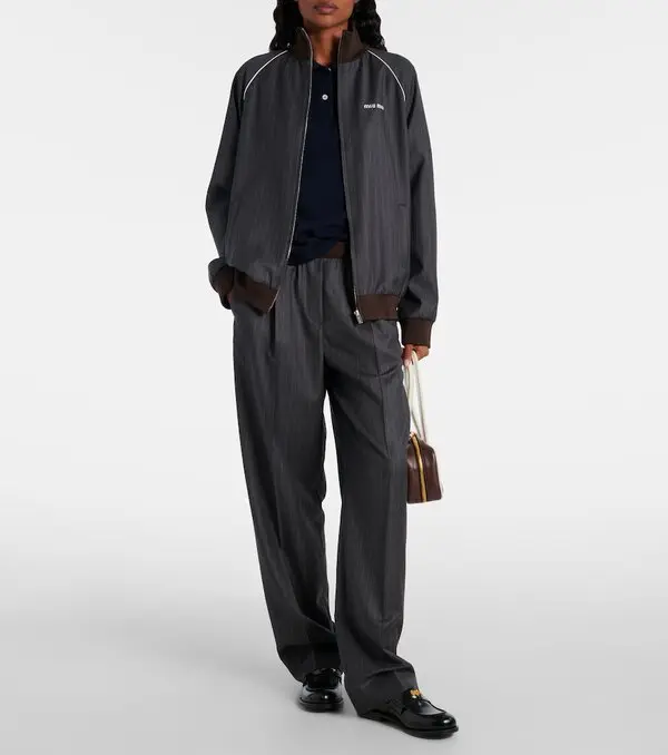 Miu Miu Pinstripe Virgin Wool Blouson Jacket - Grey