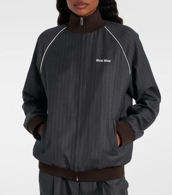 Miu Miu Pinstripe Virgin Wool Blouson Jacket - Grey
