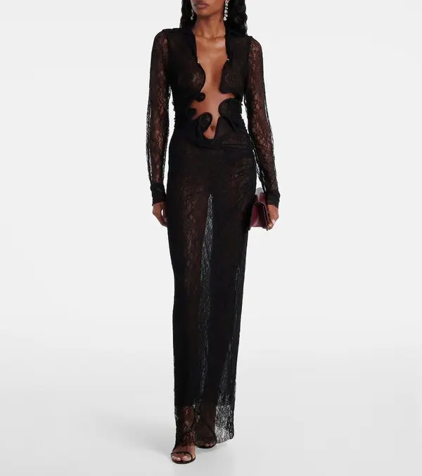 Christopher Esber Venus Sheer Lace Gown - Black