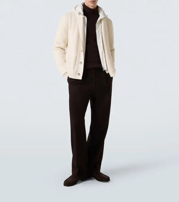 Herno Ribbed-knit Wool Cardigan With Detachable Hood - White