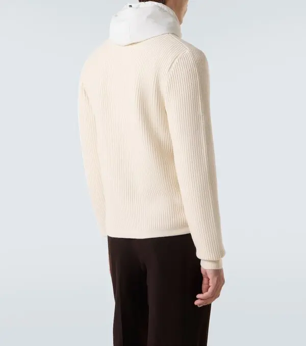 Herno Ribbed-knit Wool Cardigan With Detachable Hood - White
