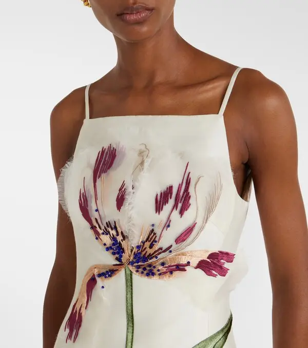LEO LIN Regina Floral Wool And Silk Midi Dress