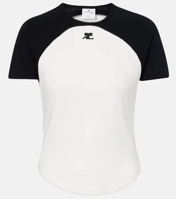 COURREGES Circle Contrast Cotton Jersey T-shirt - White
