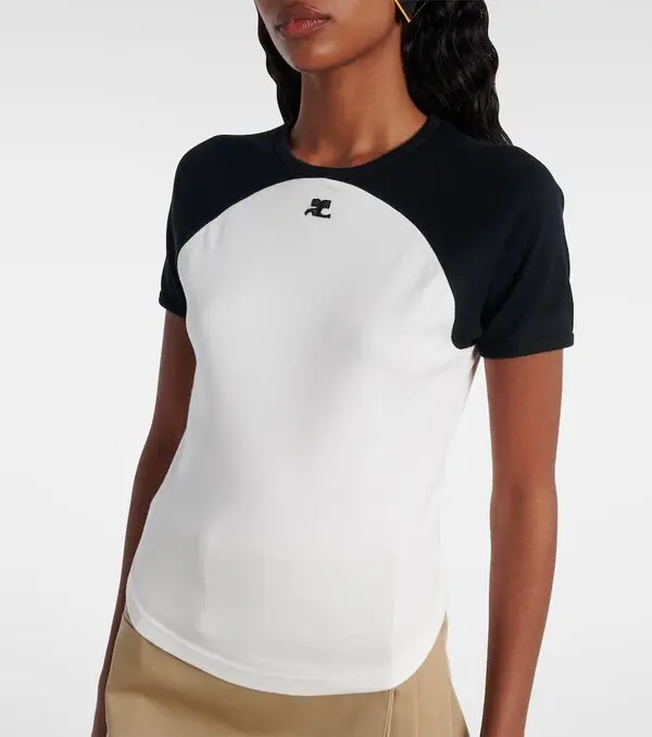 COURREGES Circle Contrast Cotton Jersey T-shirt
