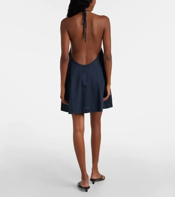 LESET Gathered Cotton Mini Dress
