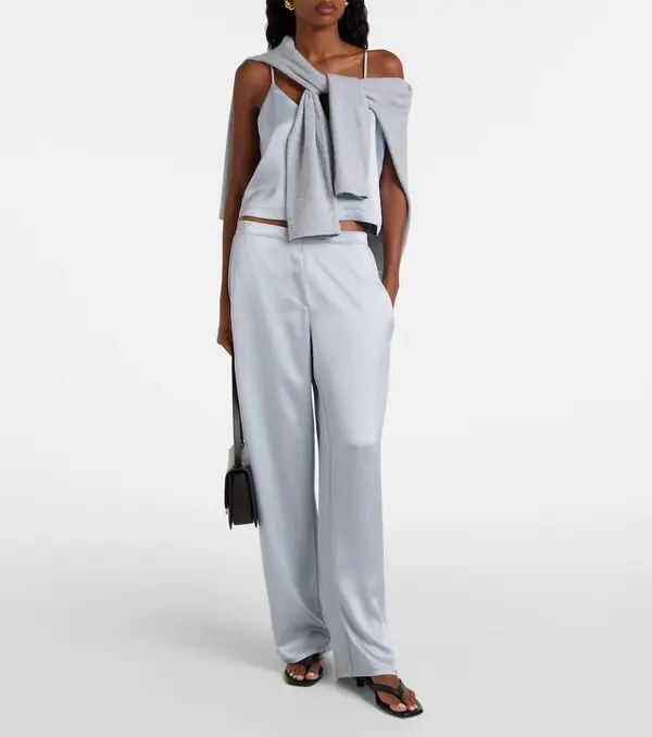 LESET Barb Button Satin Camisole Powder