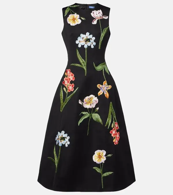 LEO LIN Cleo" Floral Embroidered Midi Dress - Black