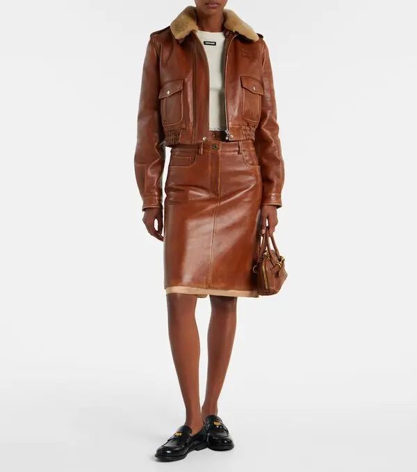 Miu Miu Leather Midi Skirt