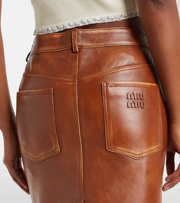 Miu Miu Leather Midi Skirt