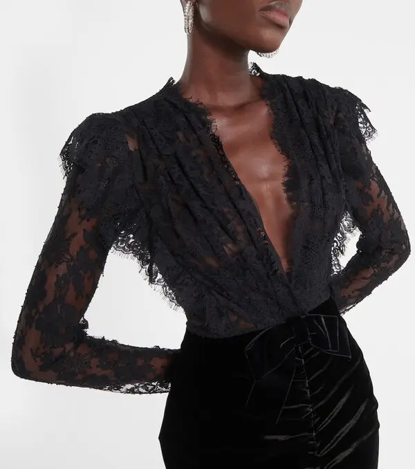 Alessandra Rich Lace And Velvet Gown