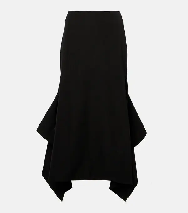 Erdem Draped Virgin Wool Midi Skirt - Black
