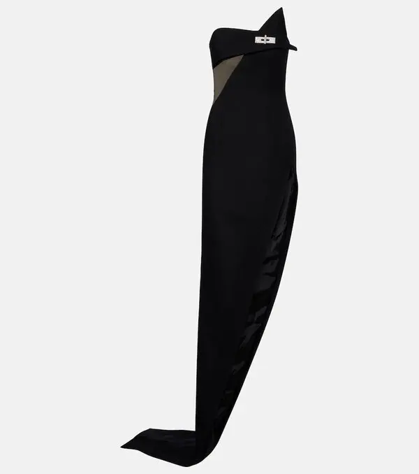 David Koma Cutout Asymmetric Wool-blend Gown - Black