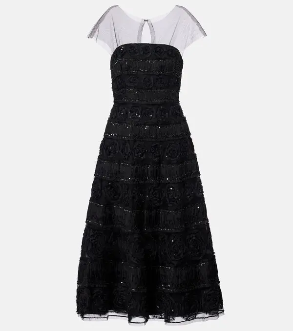 Carolina Herrera Floral-appliqué Sequin Gown - Black
