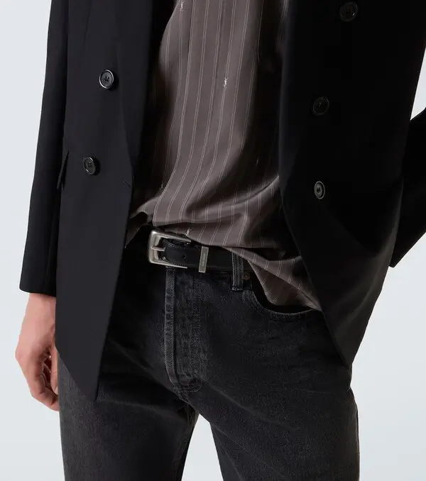 Saint Laurent Leather Belt With Silver-tone Buckle