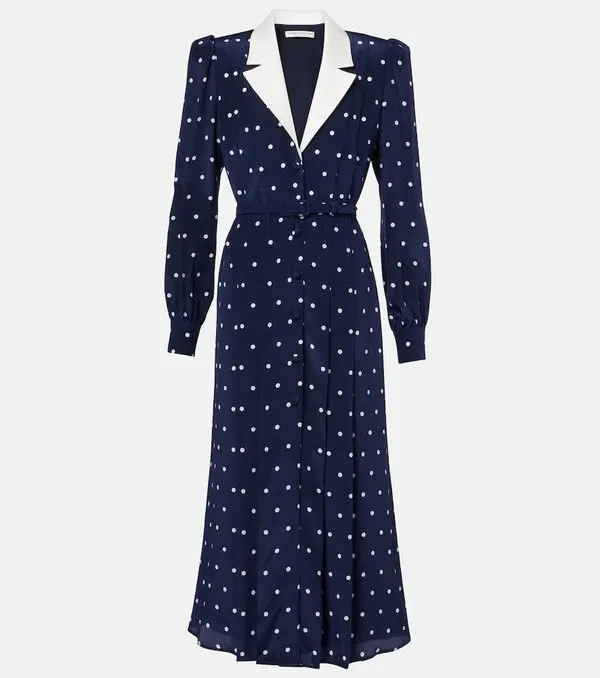 Alessandra Rich Polka-dot Silk Satin Shirt Dress - Blue