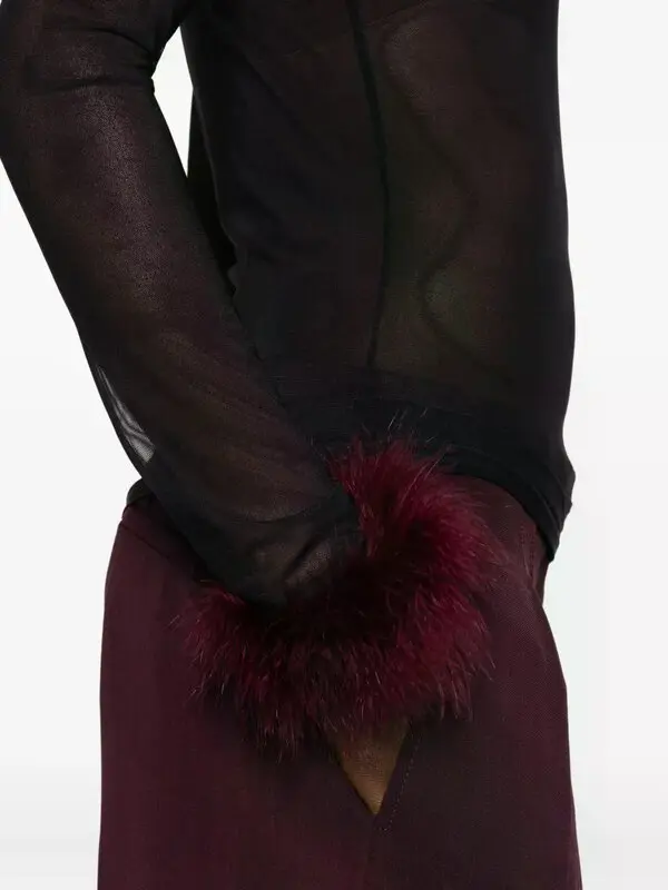 MUGLER Feather-cuff Mesh Top - Black