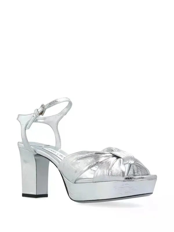 JIMMY CHOO Heloise 80 Metallic Leather Platform Sandals - Silver
