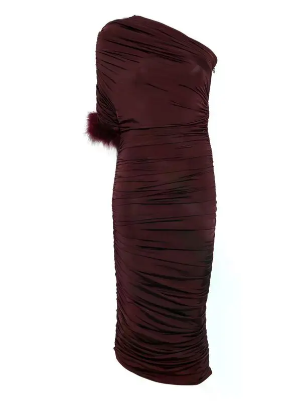 MUGLER Feather-trimmed One-shoulder Midi Dress