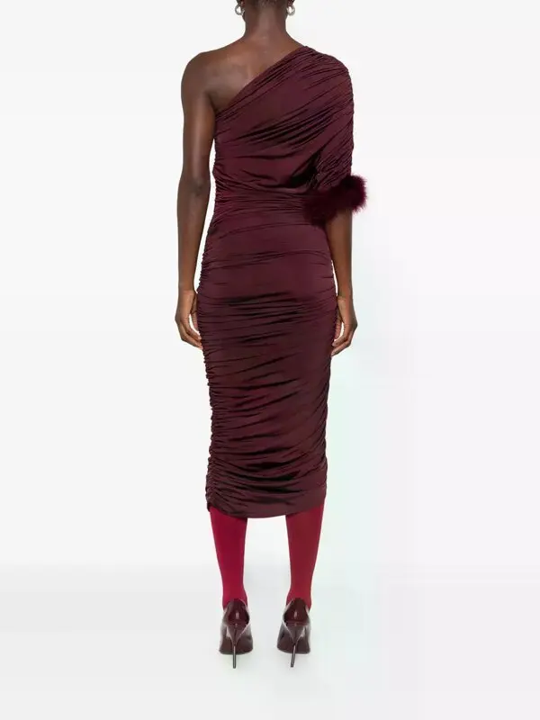 MUGLER Feather-trimmed One-shoulder Midi Dress