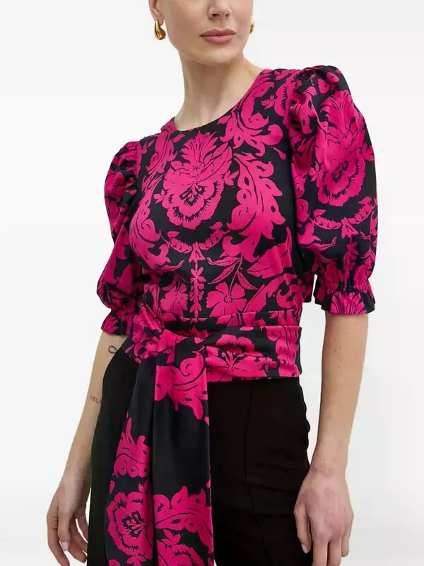 Luisa Spagnoli Fuchsia Damask Print Puff Sleeve Top