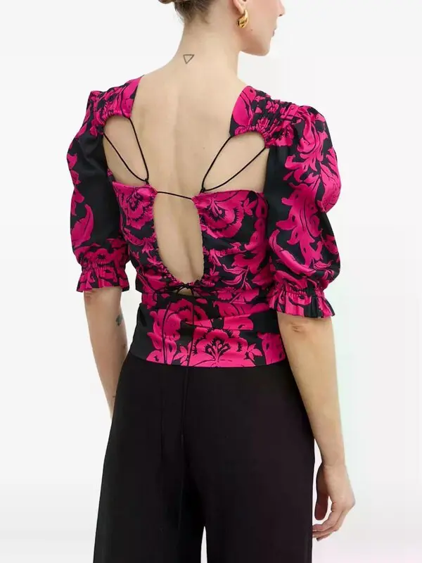 Luisa Spagnoli Fuchsia Damask Print Puff Sleeve Top
