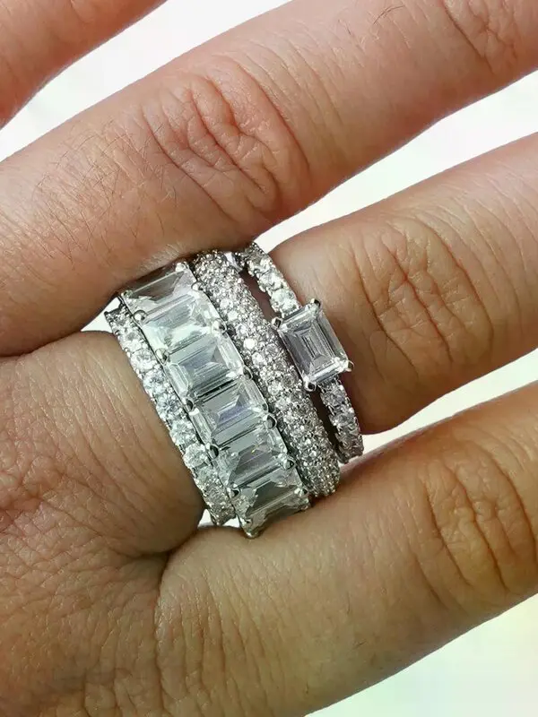 IZABEL DISPLAY Izabel Eternity Band Ring With Emerald Cut Stones - Silver