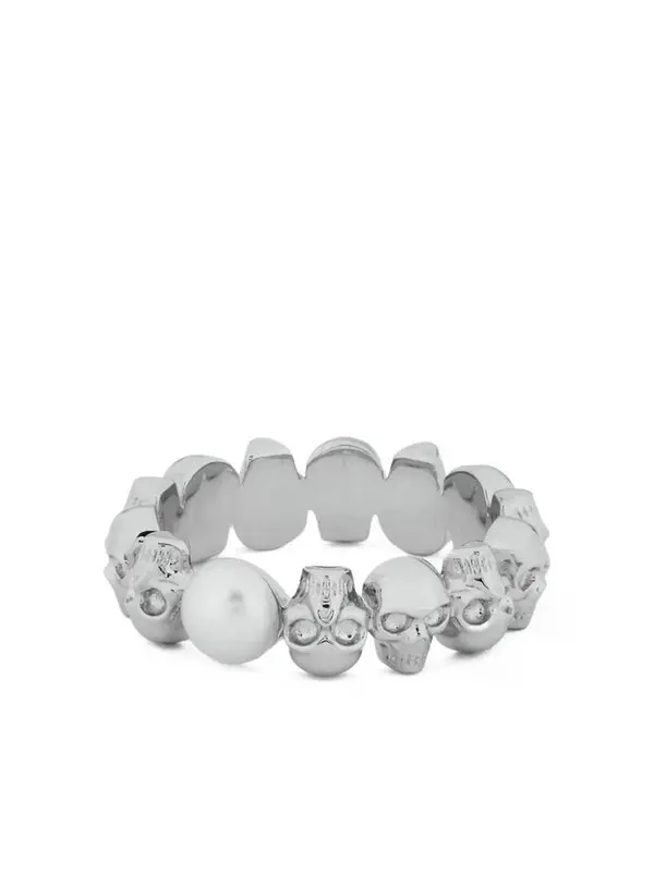 Alexander McQueen Skull And Pearl Ring - Silver