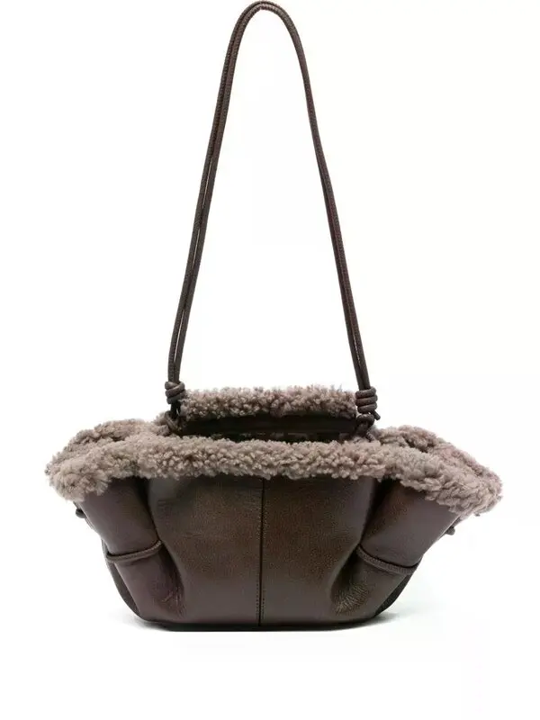 Hereu Leather Tote Bag With Shearling Trim - Brown
