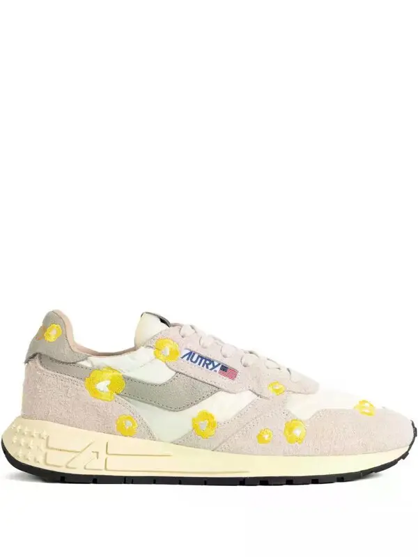 AUTRY Floral Embroidered Low-top Sneakers - Neutrals