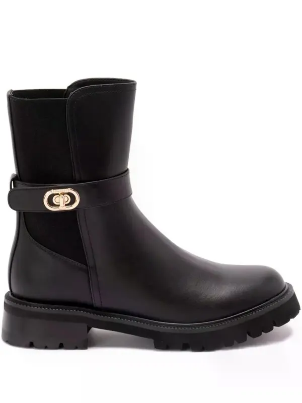 TWINSET Buckled Leather Boots - Black