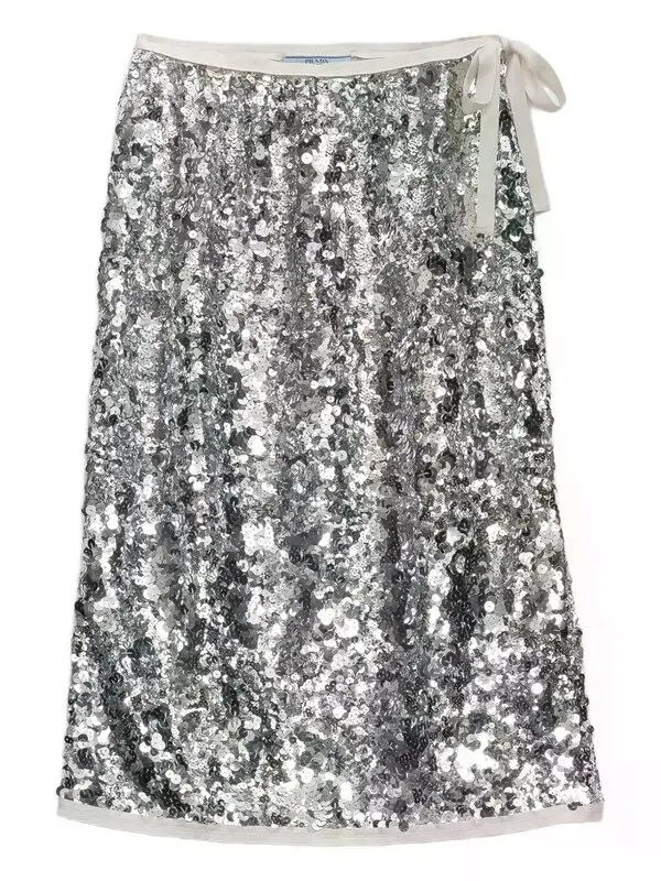 Prada Sequined Wrap Midi Skirt - Silver