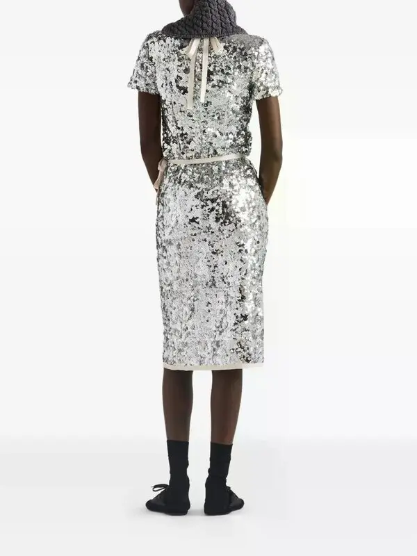 Prada Sequined Wrap Midi Skirt - Silver