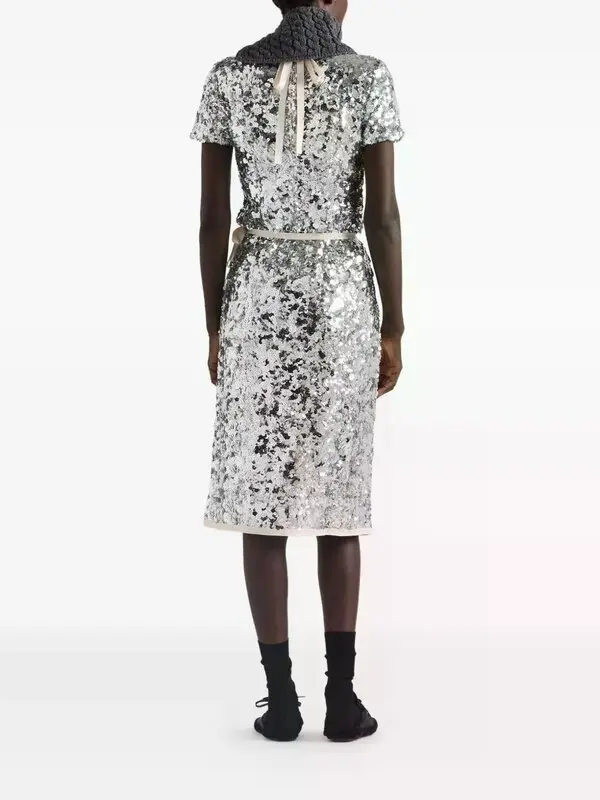 Prada Sequin Embellished Short-sleeved Blouse - Silver