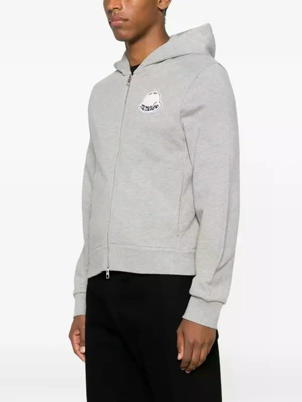 Moncler Logo Patch Zip-up Hoodie - Grey