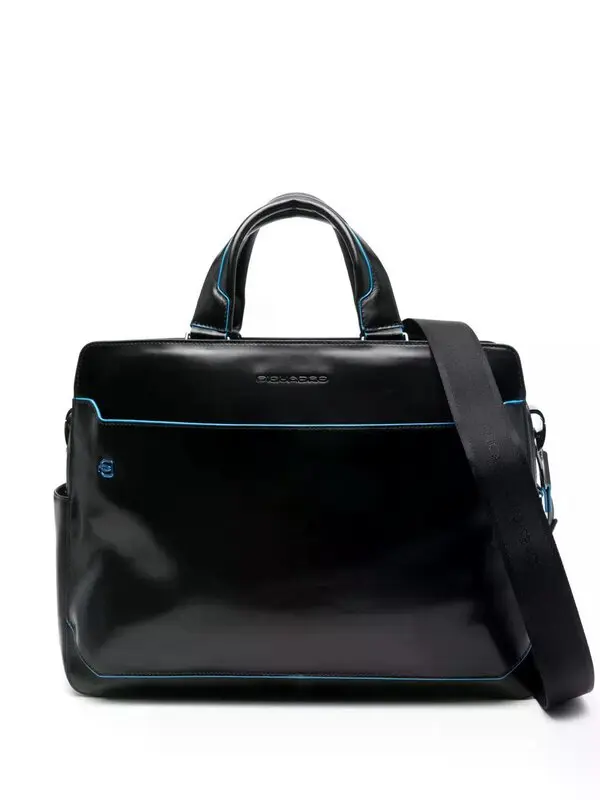 PIQUADRO Logo-appliqué Leather Laptop Bag - Black