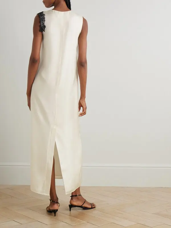 RÓHE Lace-trimmed Silk-satin Maxi Dress - Neutrals