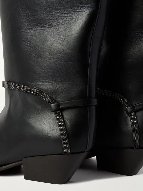 Brunello Cucinelli Bead-embellished Leather Knee Boots