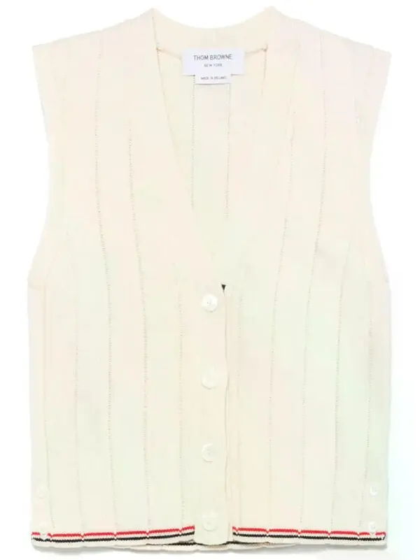 Thom Browne Merino Wool Cropped V-neck Cardigan Vest