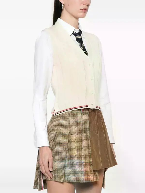 Thom Browne Merino Wool Cropped V-neck Cardigan Vest